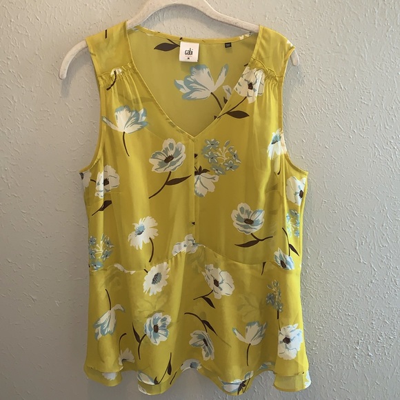 CAbi | Tops | Cabi Dazzle Top Cami Gold Yellow Blue Floral Womens Sz ...